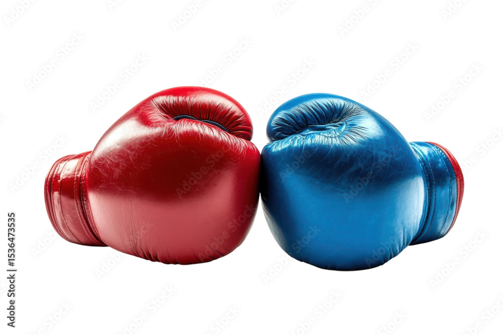 Two boxing gloves meet an aggressive competition red versus blue on a ...