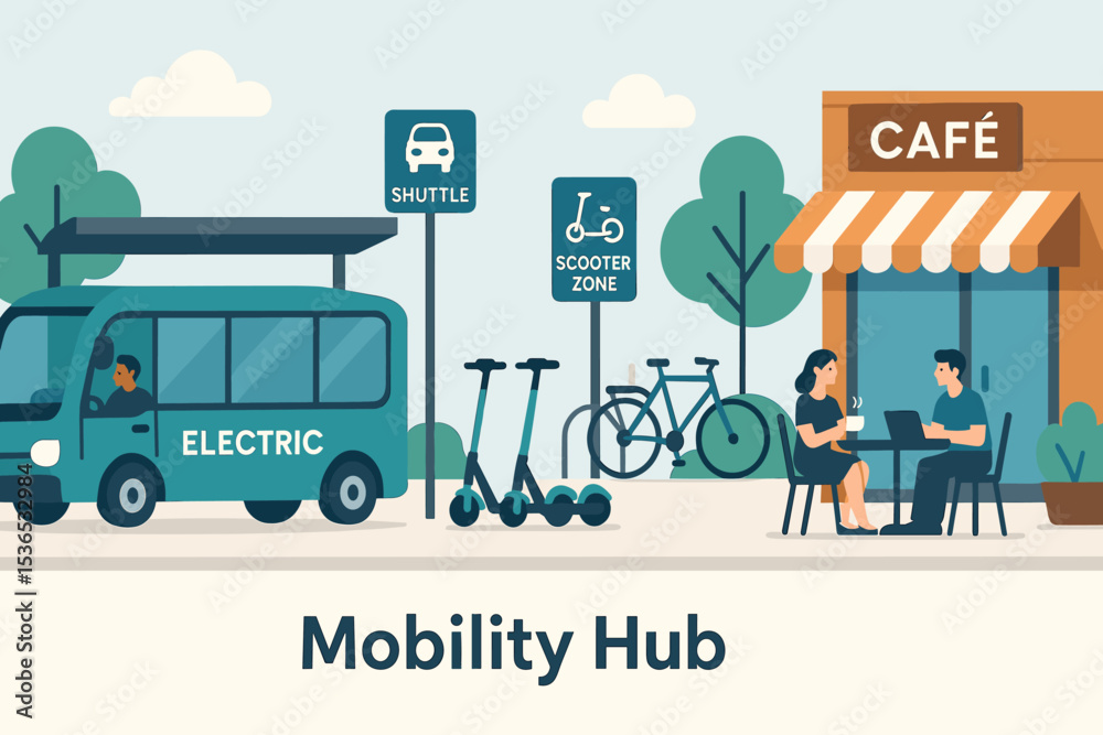 Stock-Vektorgrafik „Urban Mobility Hub. Vector illustration of a ...