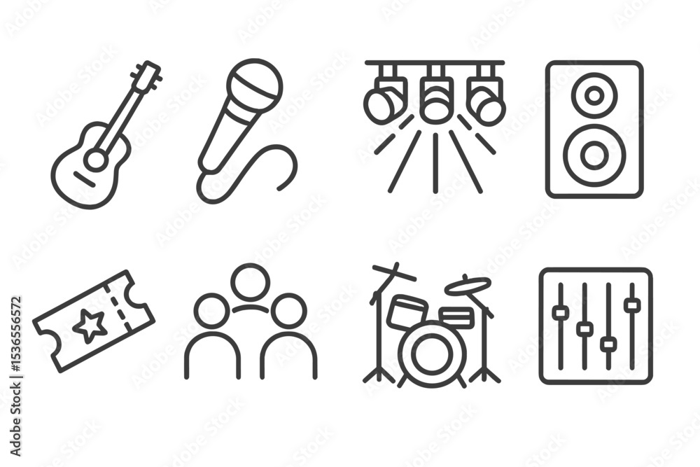 Concert Icon Collection. Line style icons for concerts: guitar ...