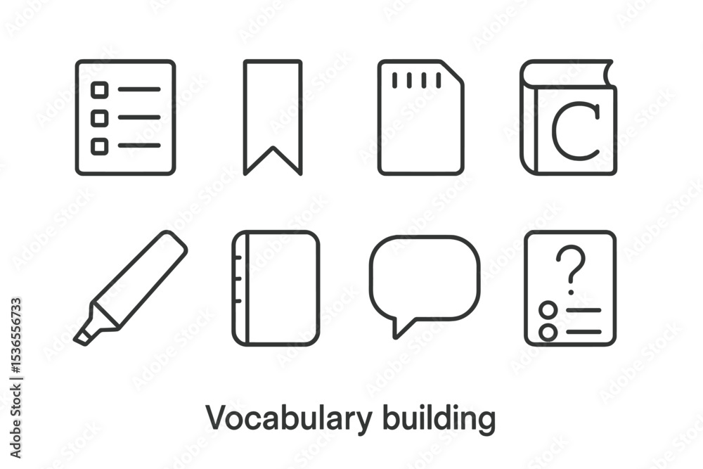 Vocabulary Icon Set. Line style icons for vocabulary building: word ...
