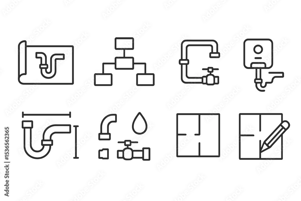 Plumbing Diagram Icons. Line style icons of plumbing diagrams ...
