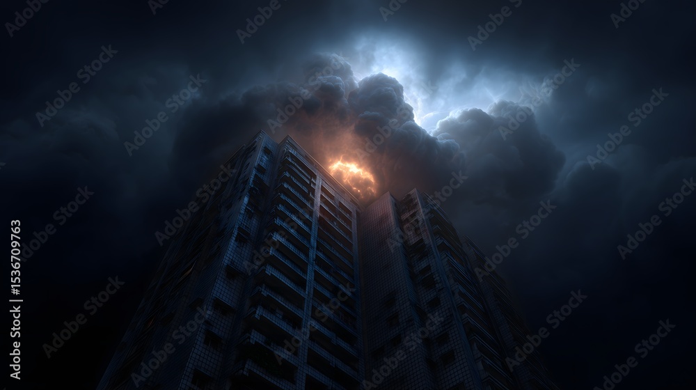 Massive explosion between houses causing intense fire and thick smoke ...