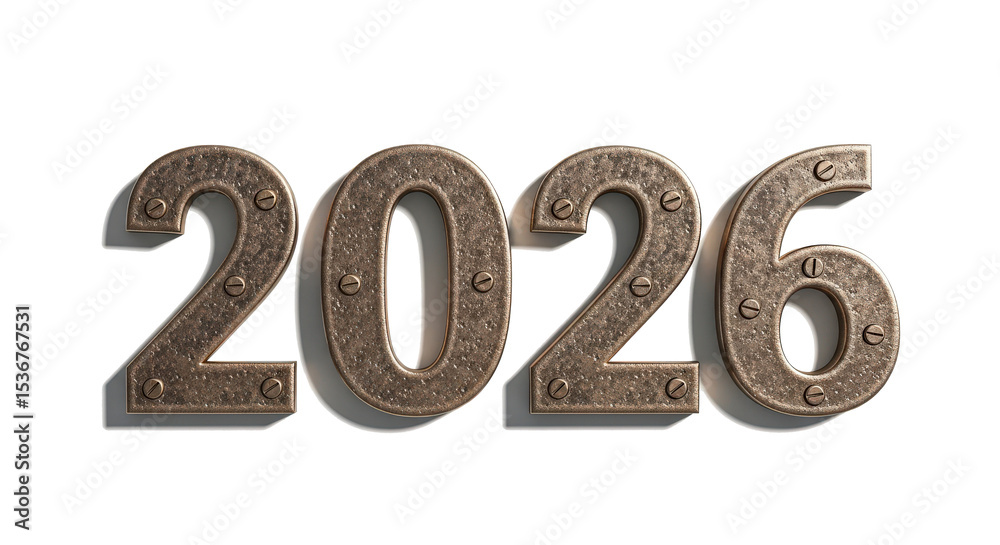 Bronze Metal Numbers "2026" with Rivets and Shadow in PNG Format Stock ...