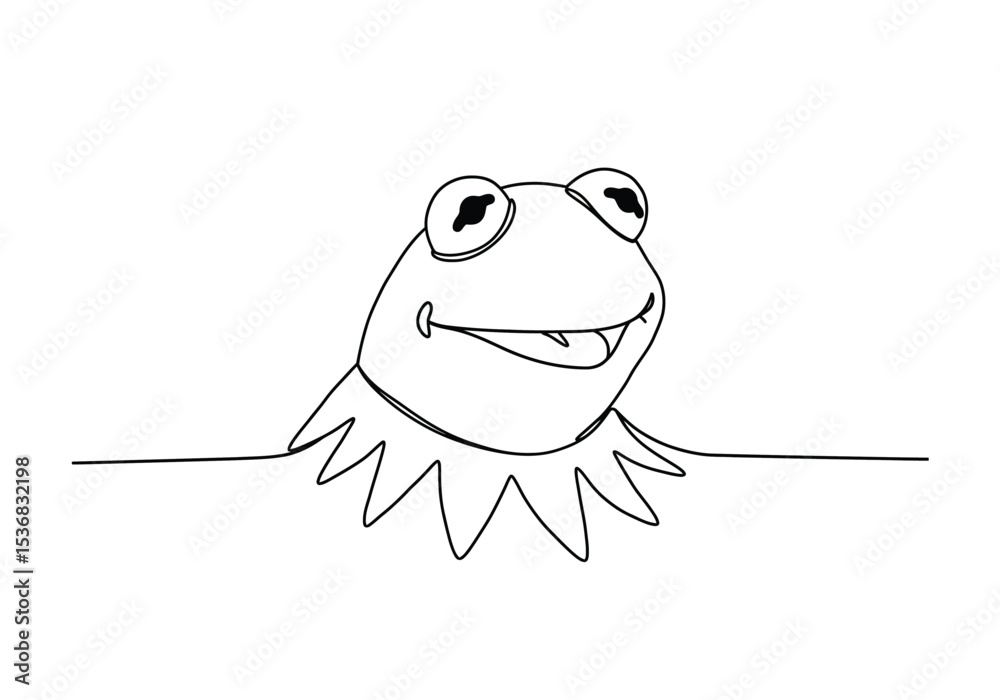 Vector de Stock Kermit frog drawing. It is a black and white outline ...
