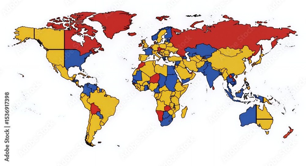 World Map Color-Coded by Regions Stock Illustration | Adobe Stock