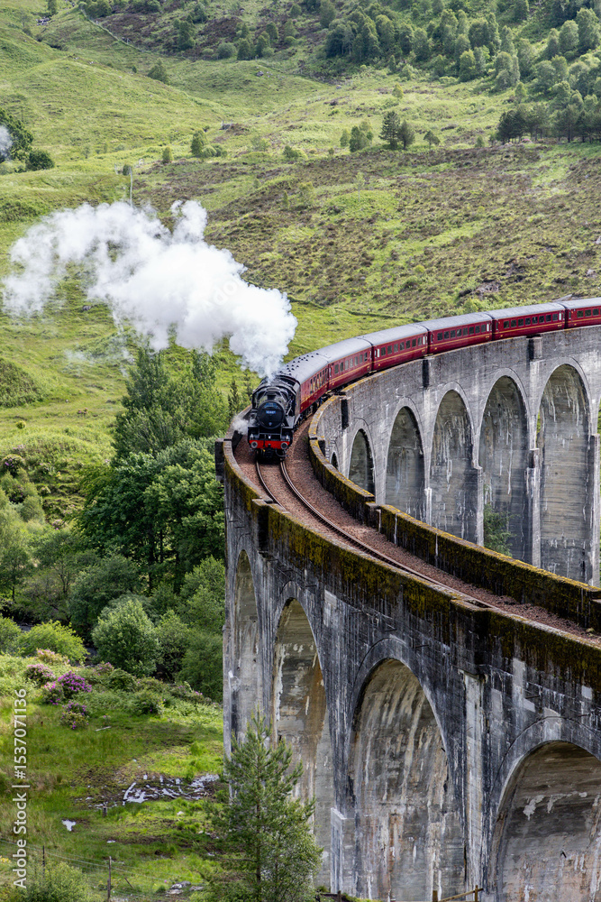 Glenfinnan, Scotland: The Jacobite steam train on the viaduct, known ...
