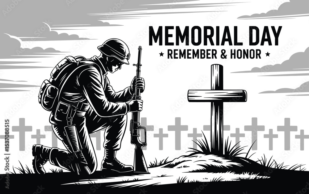 Praca wektorowa bez tantiem: Memorial Day Soldier Tribute Silhouette ...