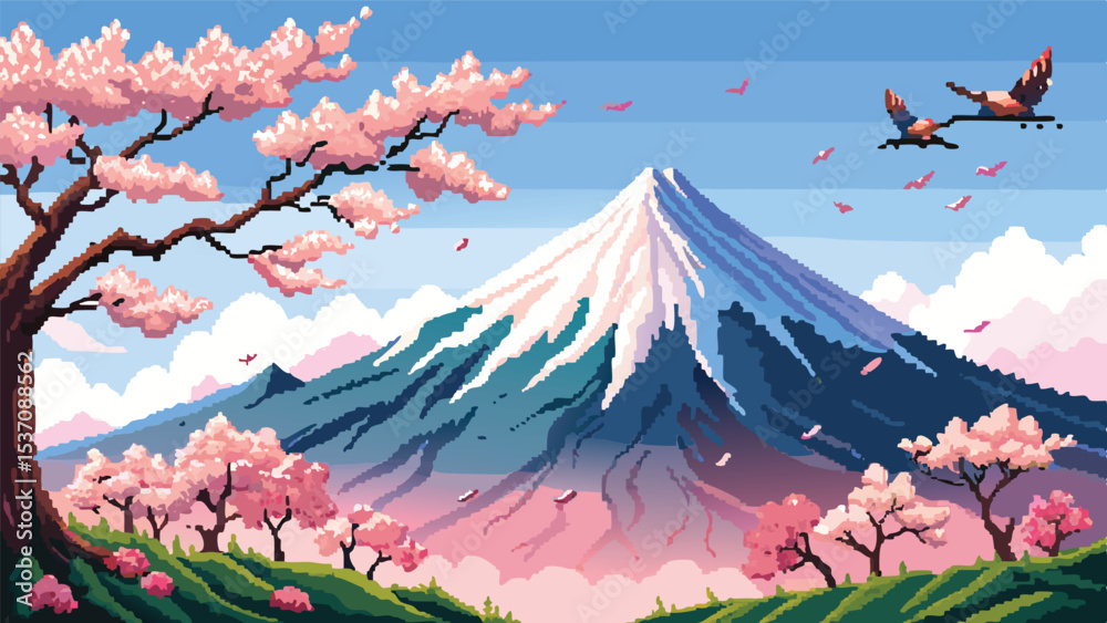 Pixel Art of Mount Fuji – Iconic Japanese Mountain in Retro Pixel Style ...