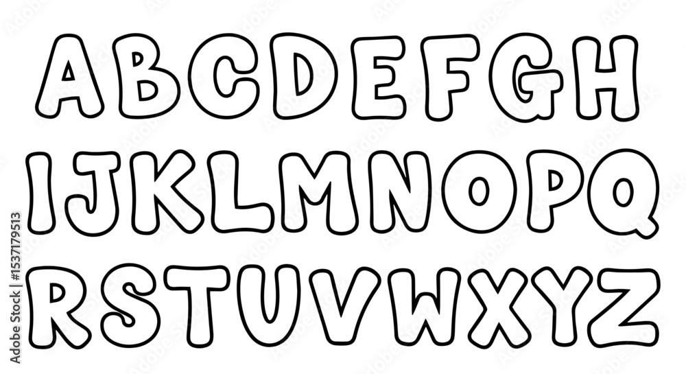 Hand drawn alphabet in bubble style, vector design. Smooth and round ...