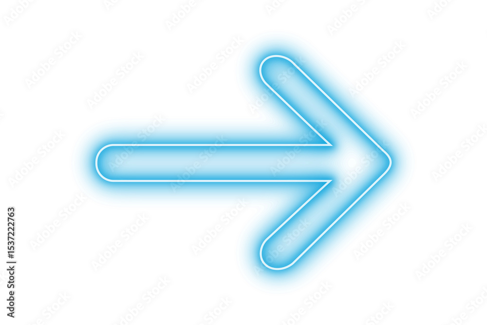 Right pointing blue color neon bright light arrow with glowing effect ...