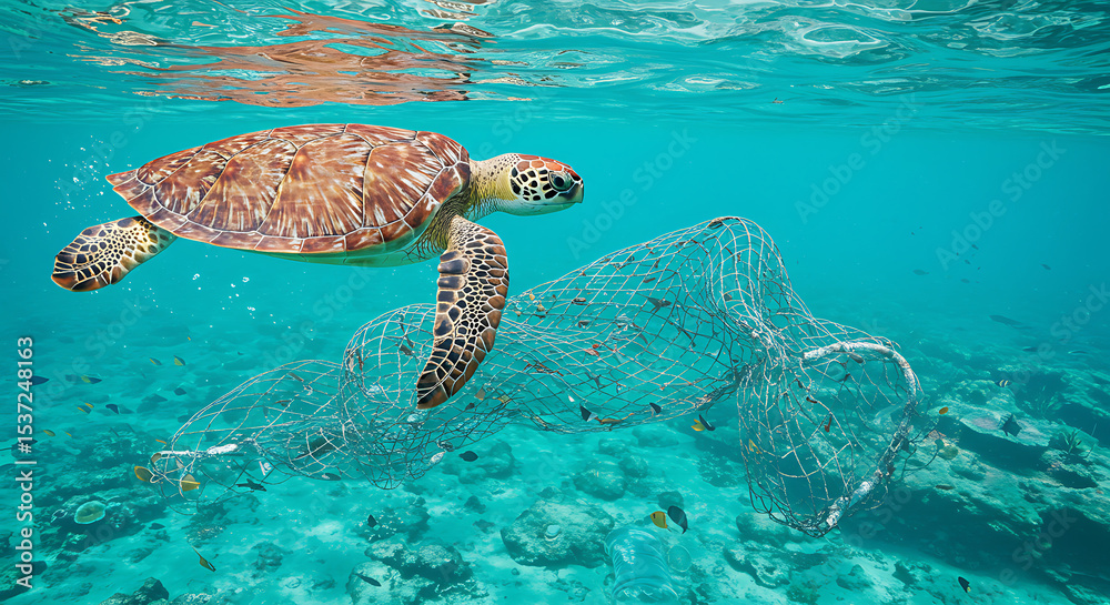Sea Turtle Entangled in Plastic A Powerful Image of Ocean Pollution ...