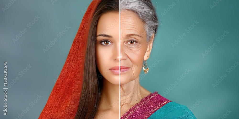 split screen photo of indian woman divided in half. on the left she is ...
