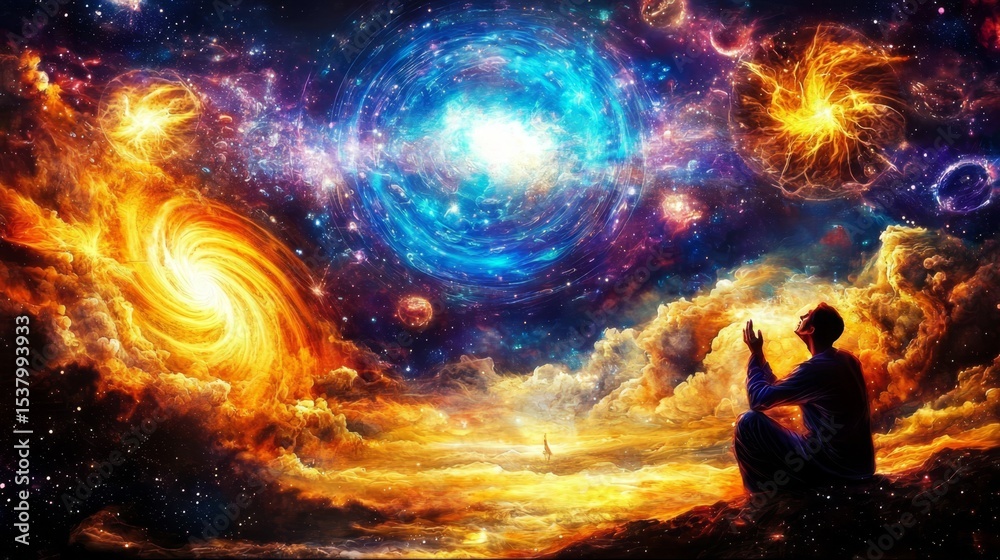 Offering a heartfelt prayer to the divine and cosmic forces. Stock ...