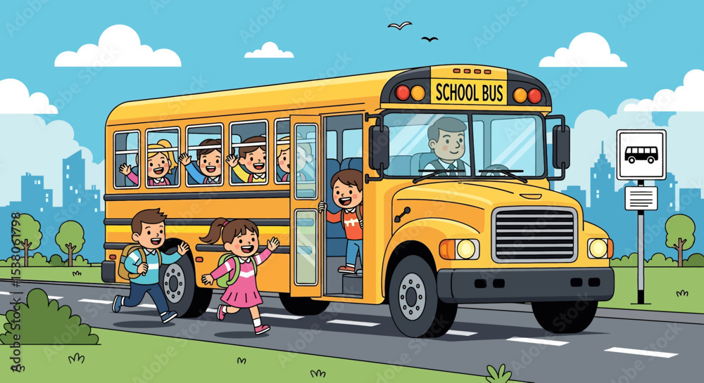 Adobe illustrator artwork vector illustration of happy children riding ...