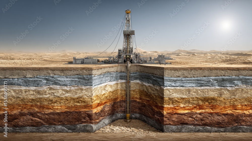 Illustration of an oil drilling rig extracting resources from ...