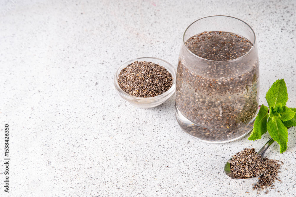 Chia seeds water, infused drink contains water, soaked chia seed, help ...
