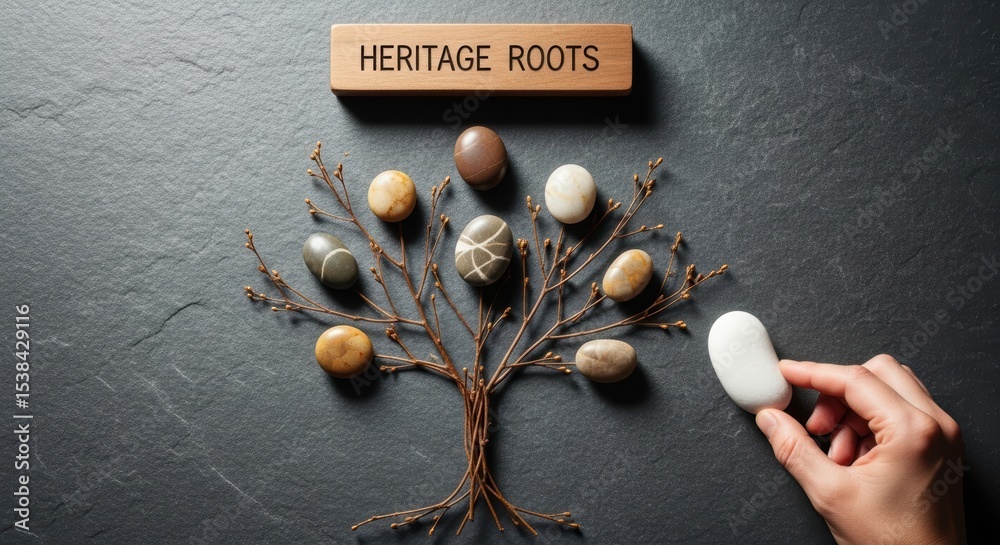 Conceptual family tree with natural stones and twigs representing ...