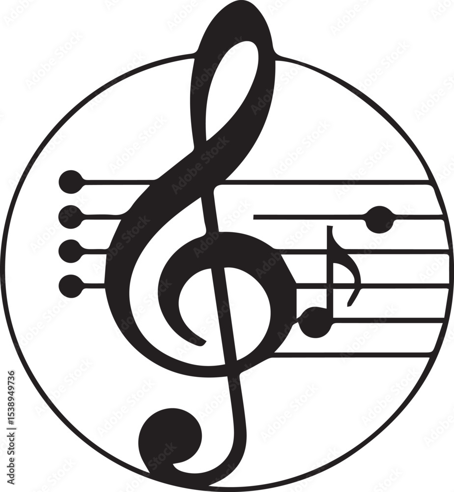 Elegant black and white musical treble clef and quarter note within a ...