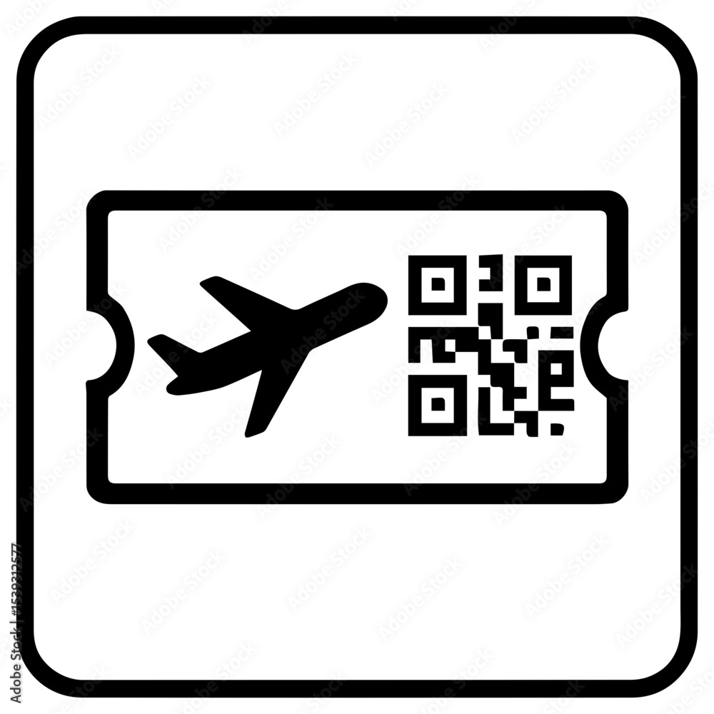 Boarding pass ticket icon with QR code for airline travel check in and ...