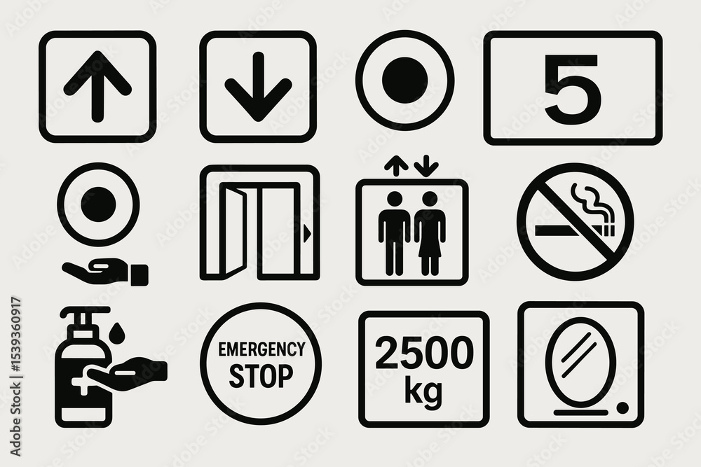 Elevator signs: directional, safety, weight, capacity, and hygiene ...