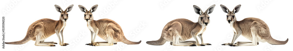 Four kangaroos are posed with dark background two facing forward and ...