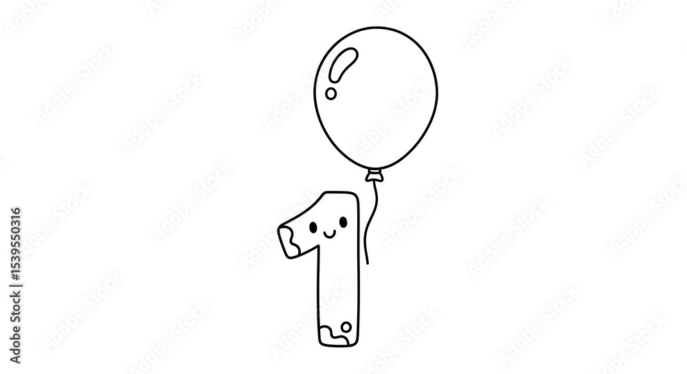 Cute first birthday coloring page for kids printable number one with ...