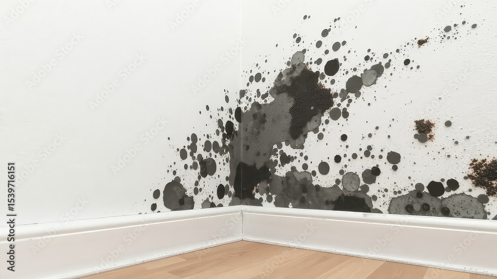 Dampness in the corner of a room has caused water damage and staining ...