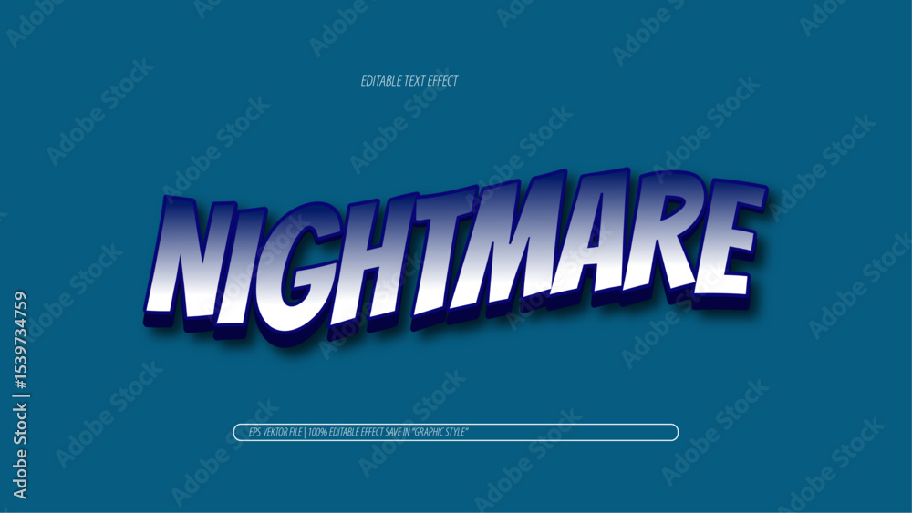 Nightmare Text Effect In Bold Blue And White 3D Typography Style Stock ...