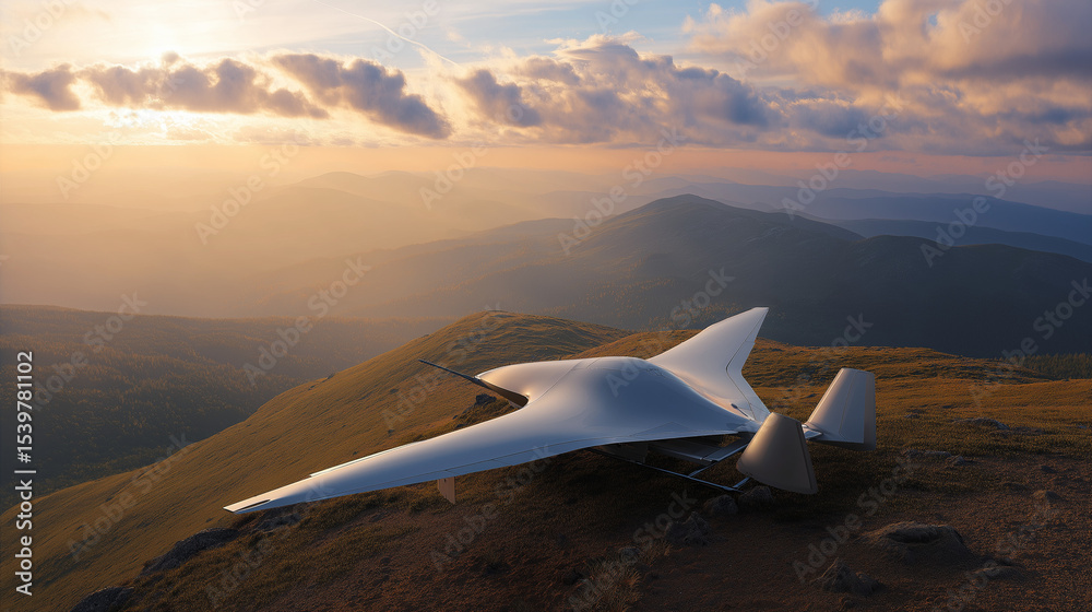 On the mountain ridge landing zone, a high-altitude aircraft soars ...