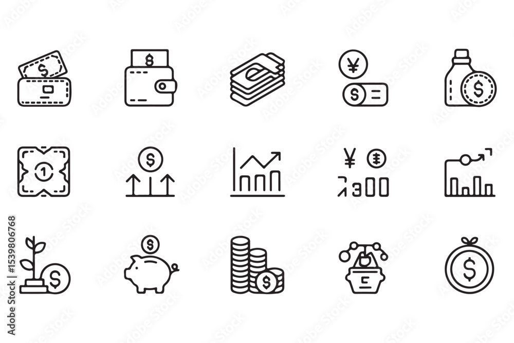 Finance line icon set. Vector pictograms of money, wallet, banking ...