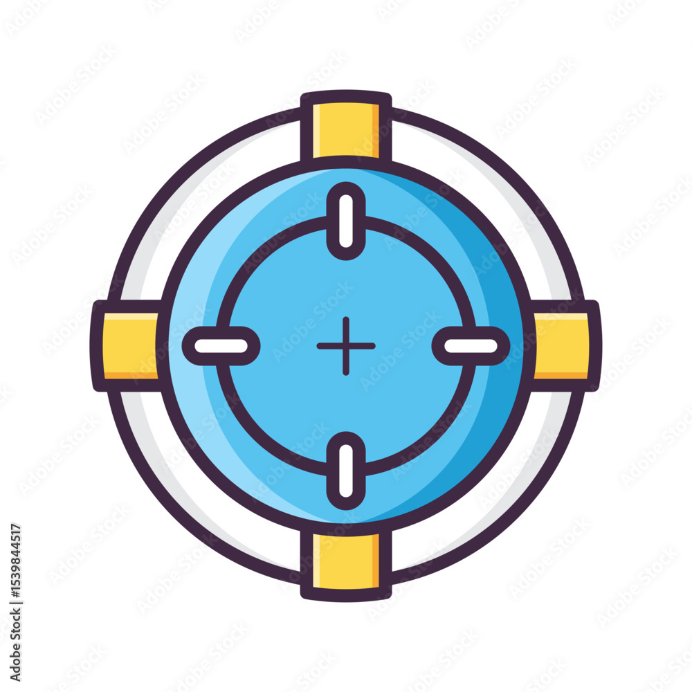 Illustration of a blue and yellow crosshair target with concentric ...
