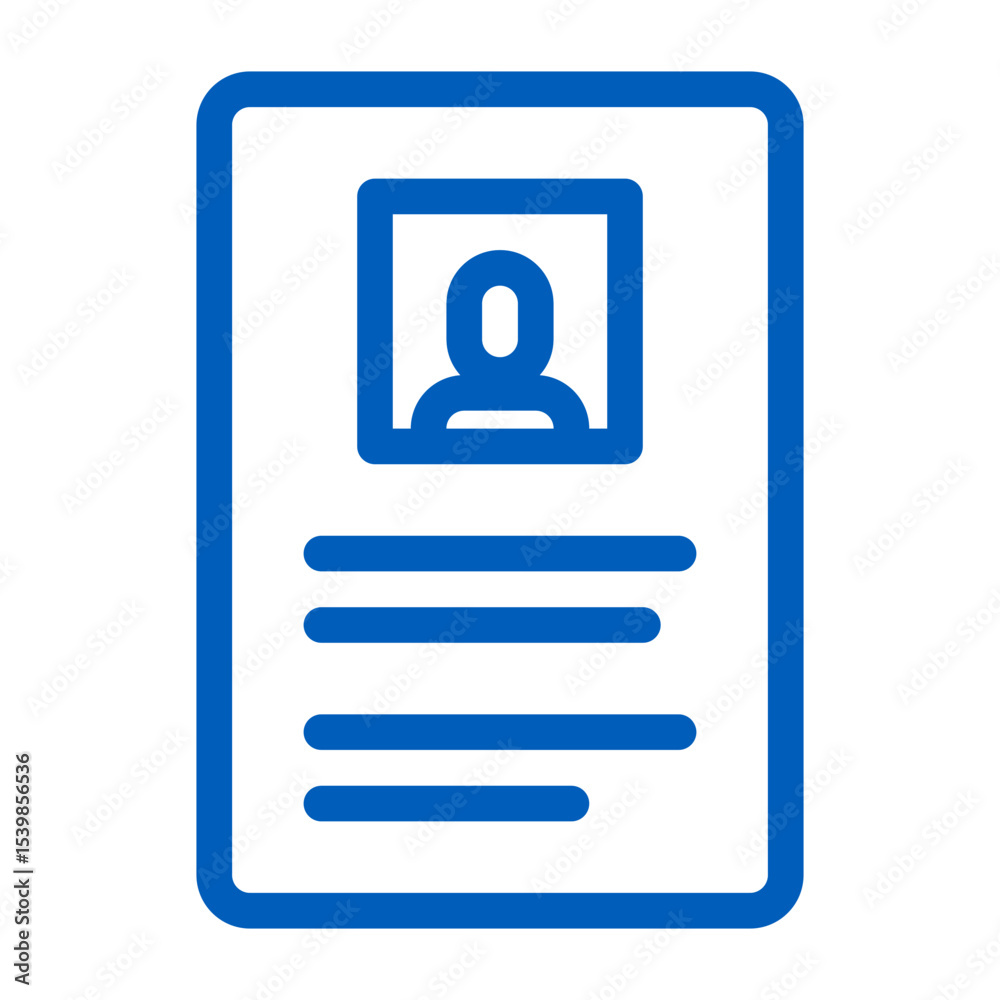 Blue outlined id card with a person icon and text lines on a white ...