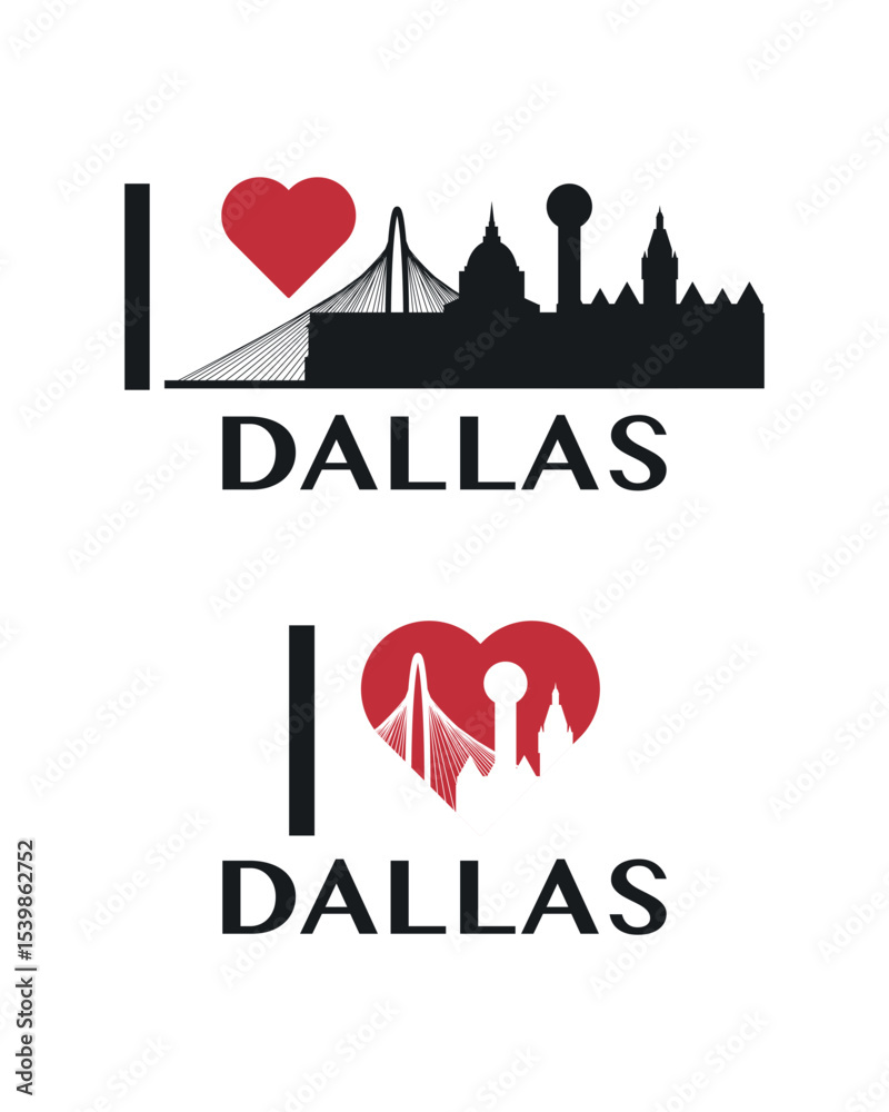 Vettoriale stock di I love Dallas vector art, badge, tag, icon, logo ...
