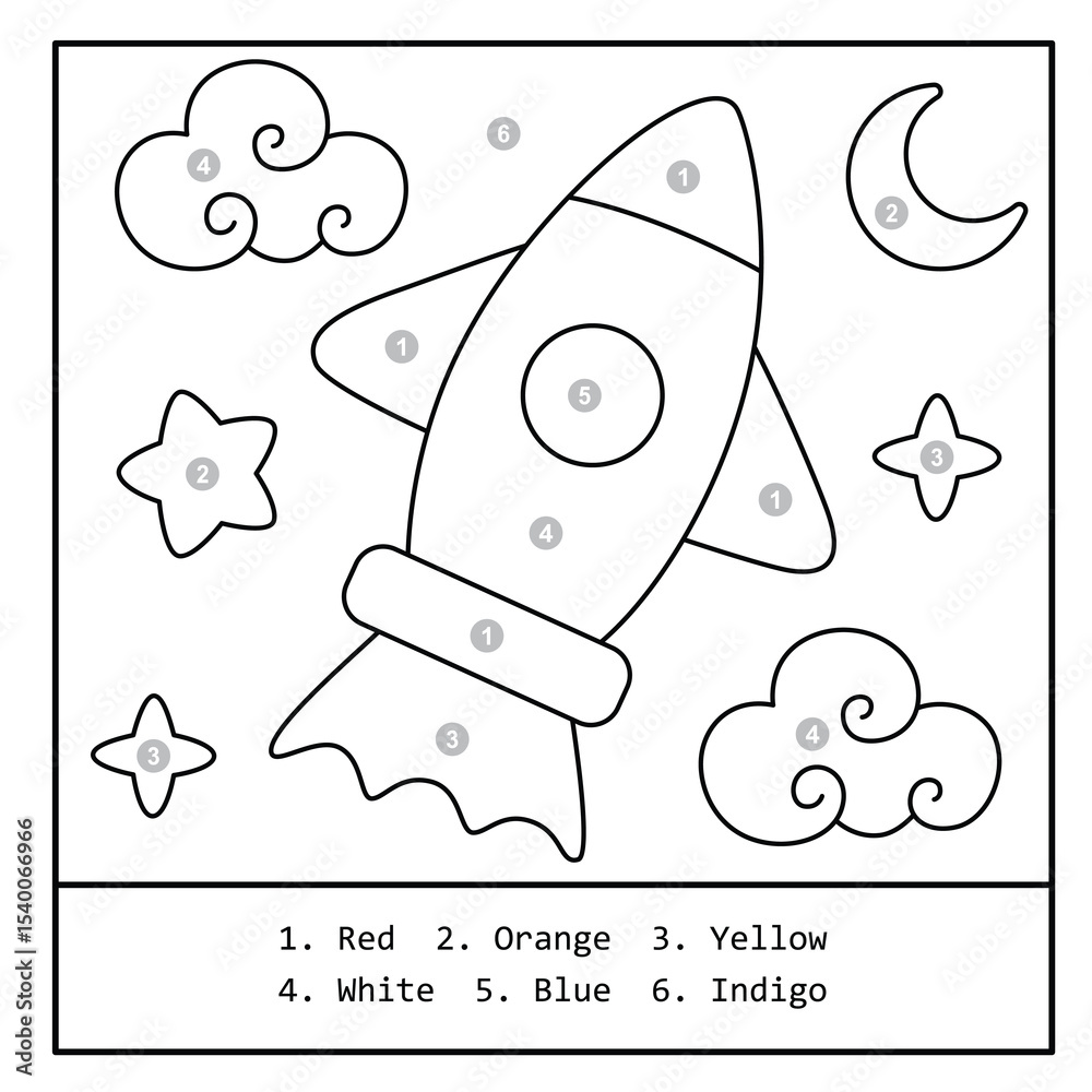 Rocket Color by Number – Space Adventure Coloring Page for Kids Stock ...