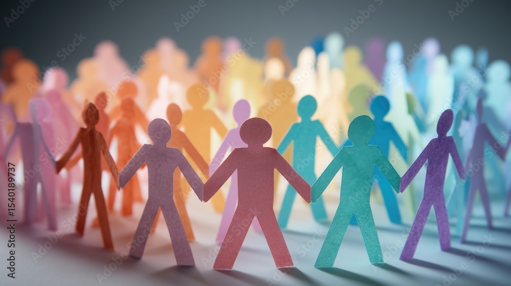 Colorful paper cut-out figures joining hands to represent unity and diversity Stock Photo ...