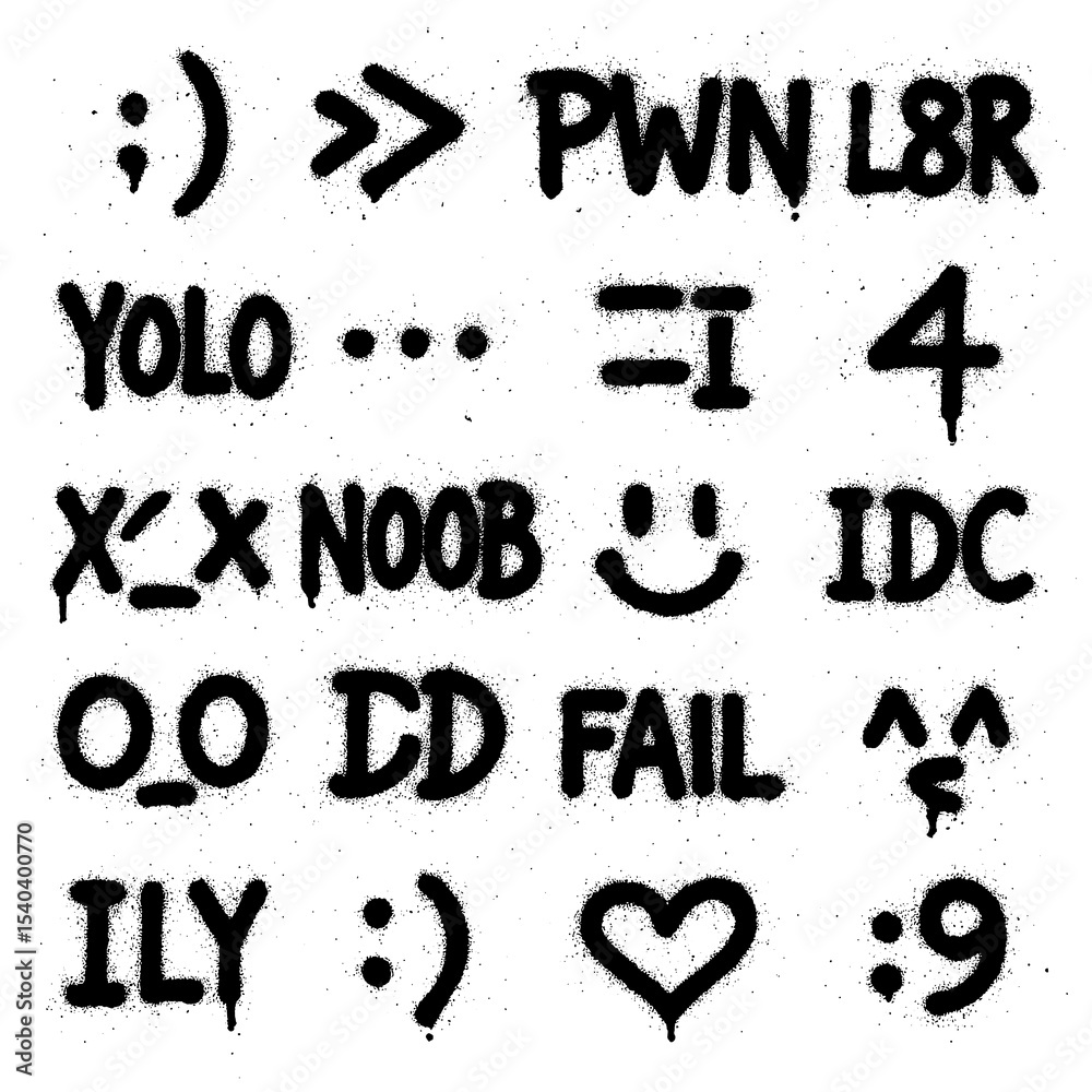 Graffiti Text Emoticons And Internet Slang Spray Paint Symbols With Graffiti Text Emoticons And Internet Slang Spray Paint Symbols With