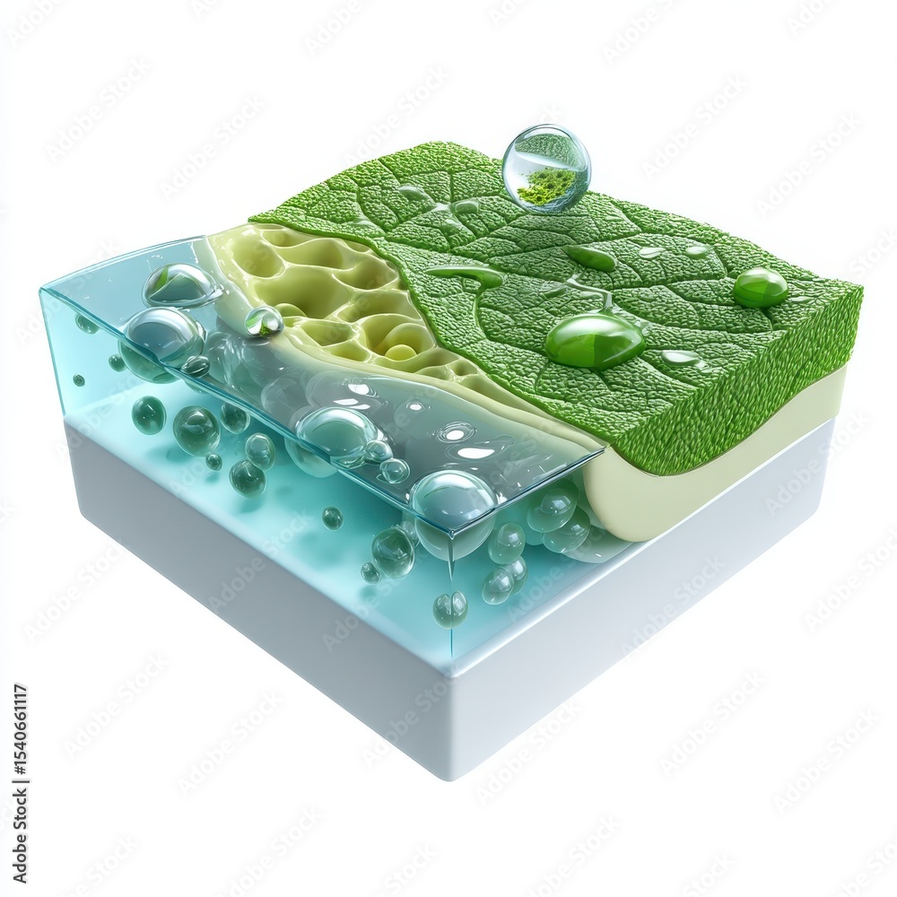 Technical schematic of a leaf surface showing microbial life, stomata ...