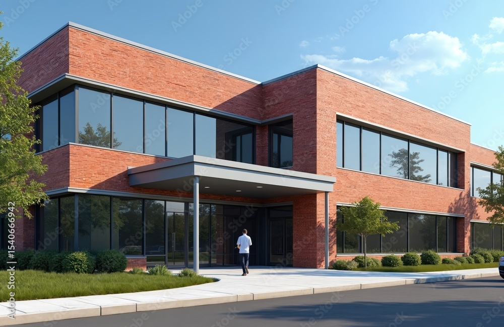 Modern medical office building exterior. Brick corporate facility for ...