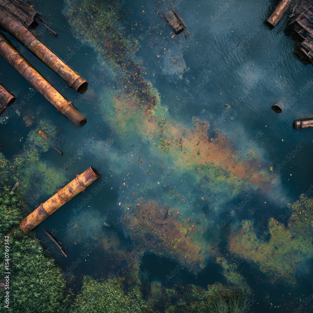 Ilustracja bez tantiem: Water pollution from industrial pipes. Waste ...