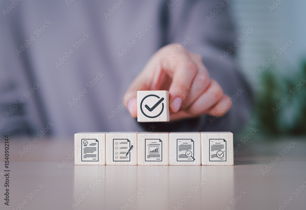 Quality Control and Assurance Certification Concept. Hand placing ...