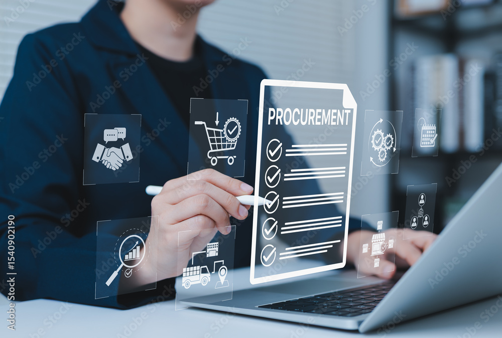 Procurement management Concept. Businessperson using procurement checklist representing ...