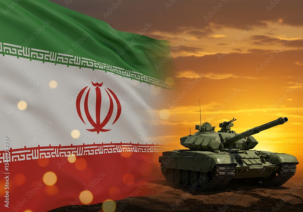 Iranian military power tank and flag illustration for defense and ...