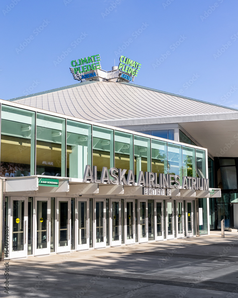 Seattle, WA, USA - May 30, 2025: Climate Pledge Arena, home to the Seattle Kraken and Seattle ...