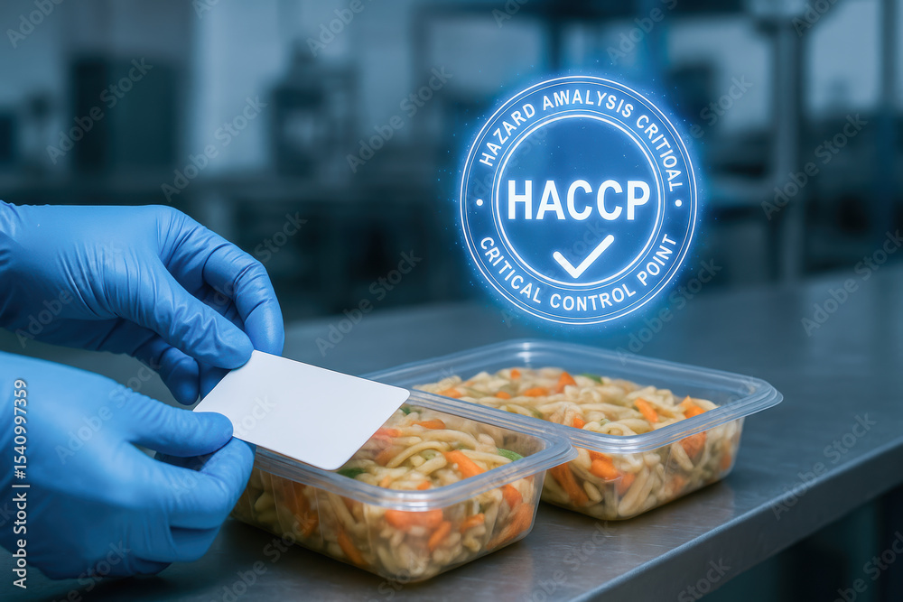 Haccp hazard analysis critical control point concept with gloved hands ...