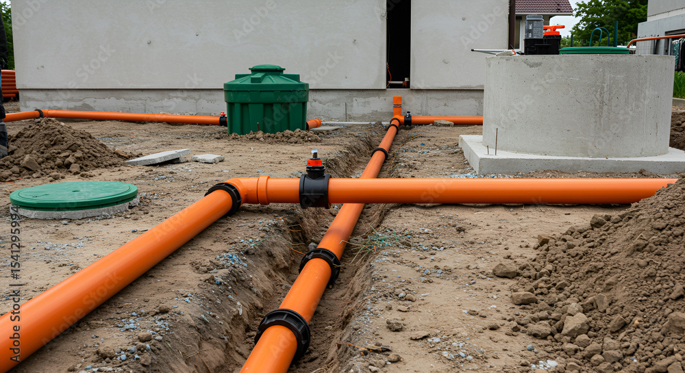 New House Drainage System Installation Stock Photo | Adobe Stock