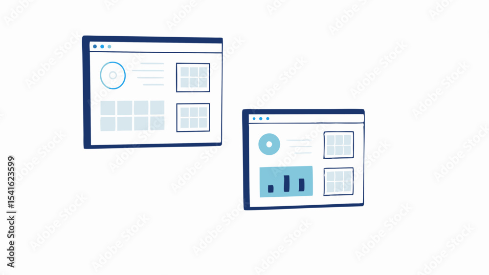 Two computer screens displaying dashboards with charts and data ...