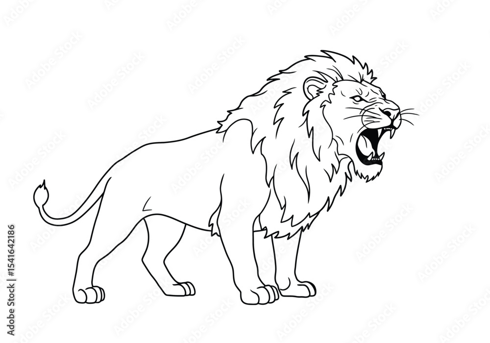 Lion roaring drawing. It is a black and white outline image of a ...
