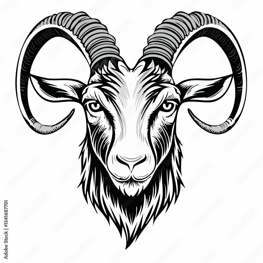 Goat Face Vector. Angry goat head vector illustration on white ...