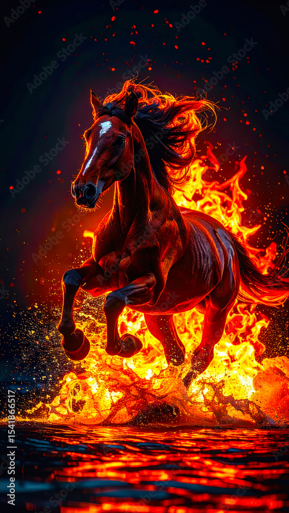 Photo Stock Dynamic image of Red Fire Horse, symbol of the year 2026 ...