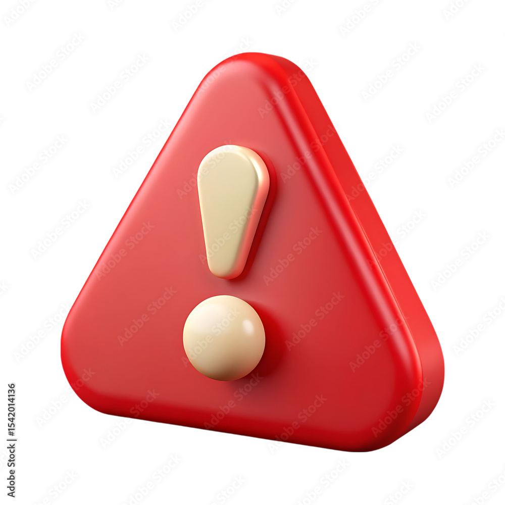 3d red triangle exclamation mark icon isolated on transparent ...